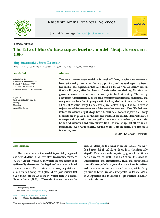 (PDF) The fate of Marx's base-superstructure model: Trajectories since 2000