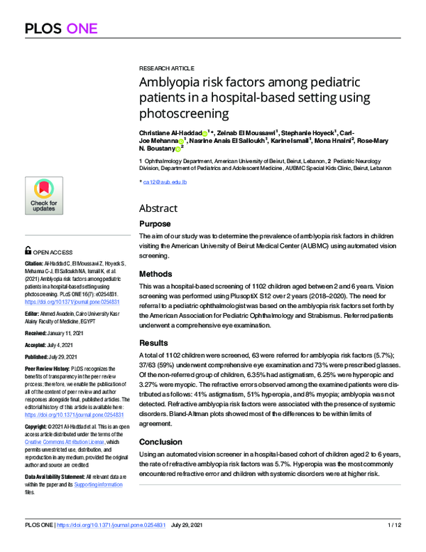 (PDF) Amblyopia risk factors among pediatric patients in a hospital ...