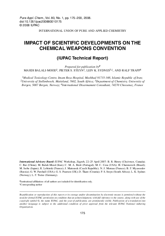 (PDF) Impact of scientific developments on the Chemical Weapons ...