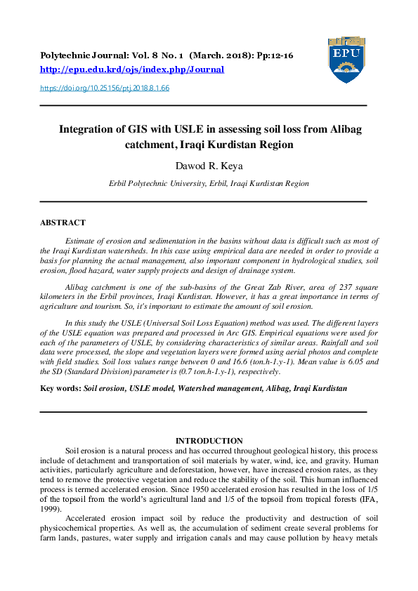 (PDF) Estimation of erosion based on USLE method using by GIS in Alibag ...