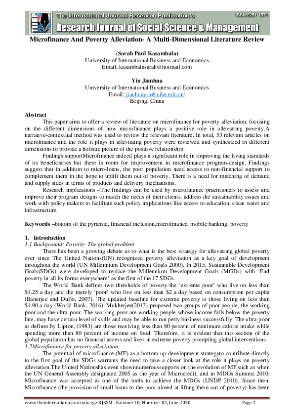 (PDF) Microfinance and Poverty Alleviation- a Multi-Dimensional ...