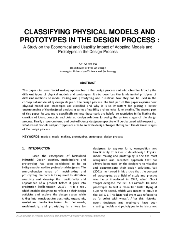 (PDF) Classifying Physical Models and Prototypes in the Design Process : A Study on the ...