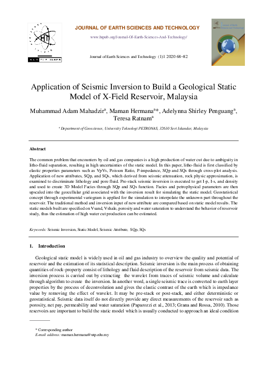 (PDF) Application of Seismic Inversion to Build a Geological Static ...