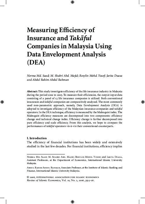 (PDF) Measuring Efficiency of Insurance and Takaful Companies in ...