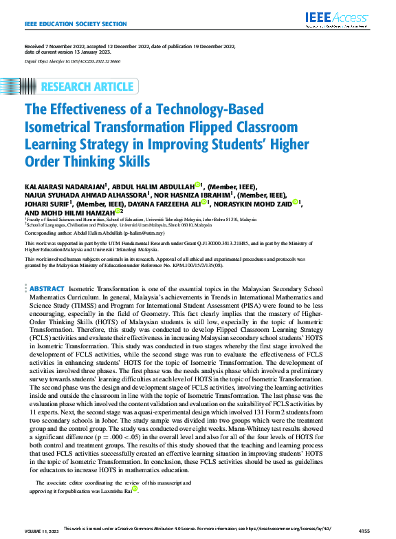 (PDF) The Effectiveness of a Technology-Based Isometrical Transformation Flipped Classroom ...