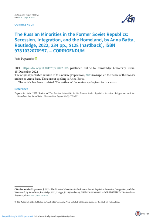 (PDF) The Russian Minorities in the Former Soviet Republics: Secession ...