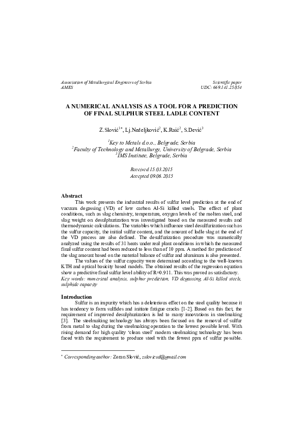 (PDF) A numerical analysis as a good tool for a prediction of final ...