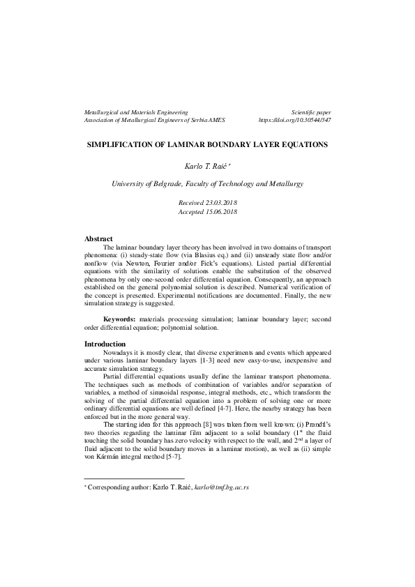 (PDF) Simplification of laminar boundary layer equations
