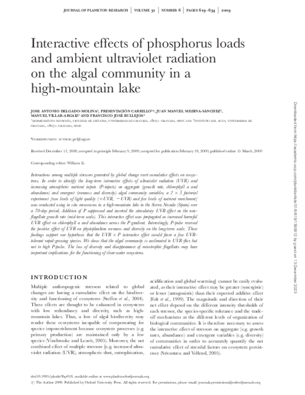 (PDF) Interactive effects of phosphorus loads and ambient ultraviolet ...