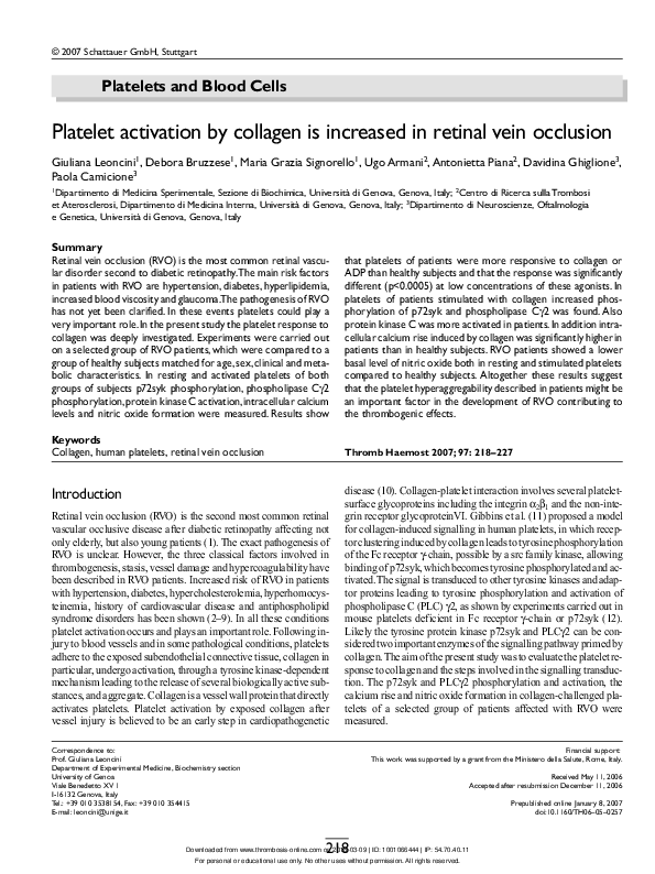 (PDF) Platelet activation by collagen is increased in retinal vein ...