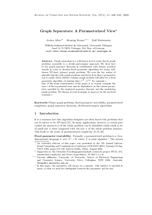 (PDF) Graph Separators: A Parameterized View