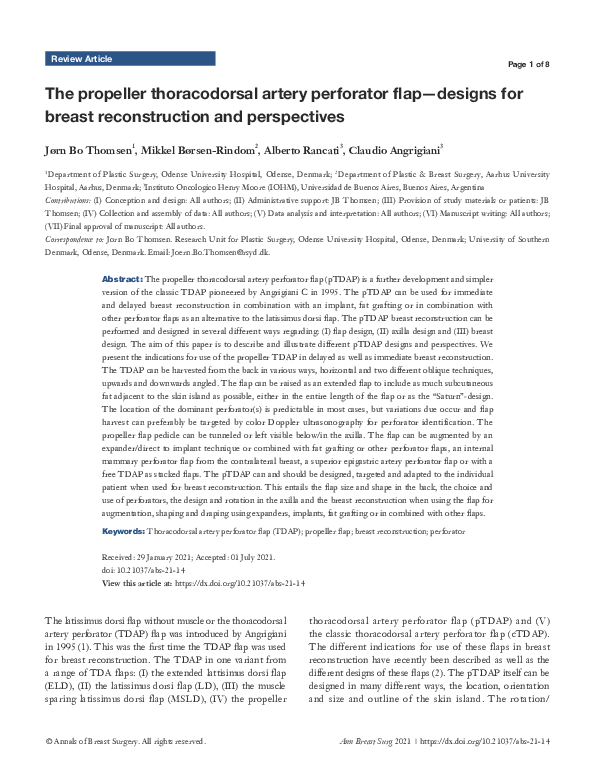 (PDF) The propeller thoracodorsal artery perforator flap—designs for ...