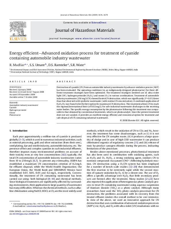 (PDF) Energy efficient--advanced oxidation process for treatment of ...