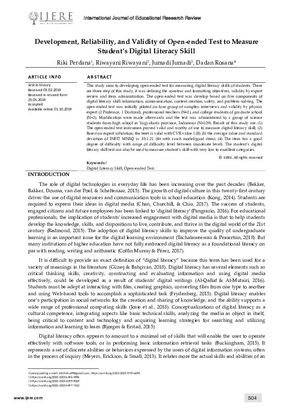 (PDF) Development, Reliability, and Validity of Open-ended Test to ...
