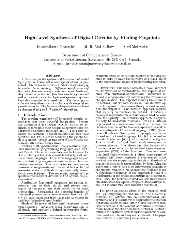 (PDF) High-level synthesis of digital circuits by finding fixpoints | Mostafa Abd-El-Barr ...