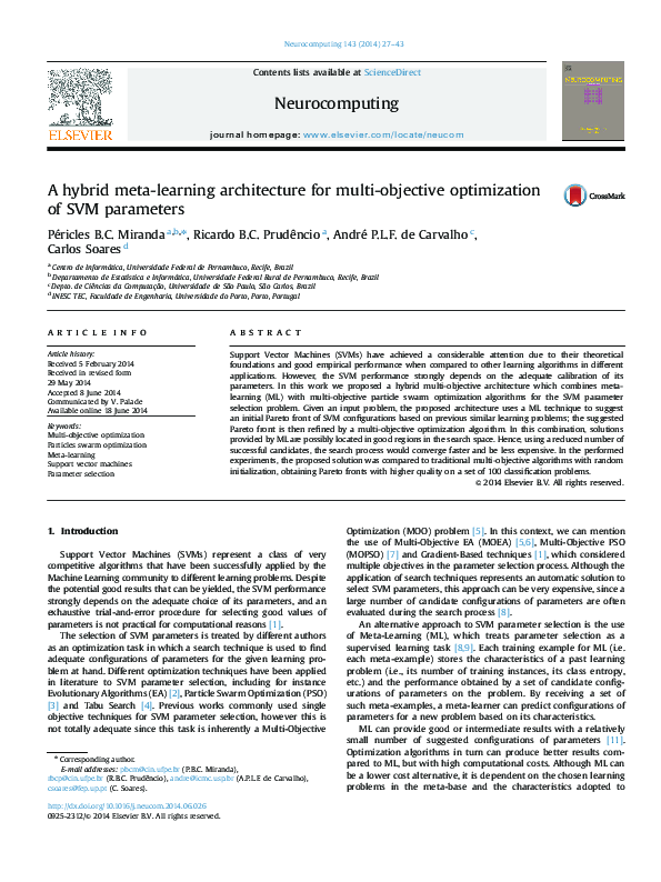 (PDF) A hybrid meta-learning architecture for multi-objective optimization of SVM parameters