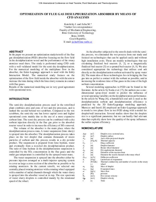 (PDF) Optimization of Flue Gas Desulphurization Absorber by Means of ...