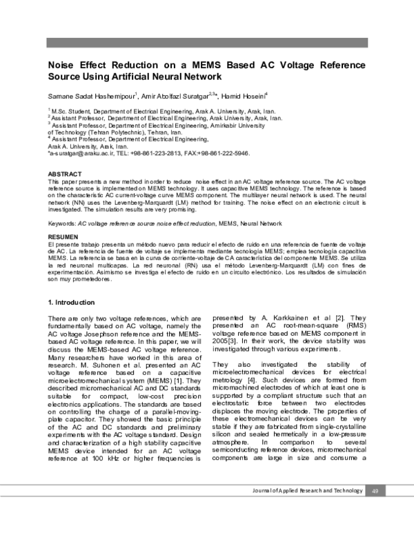 Pdf Noise Effect Reduction On A Mems Based Ac Voltage Reference Source Using Artificial Neural
