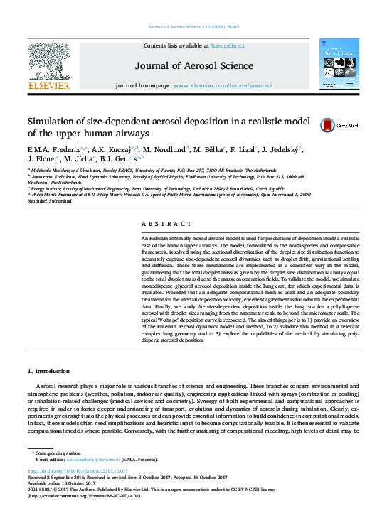 (PDF) Simulation of size-dependent aerosol deposition in a realistic ...