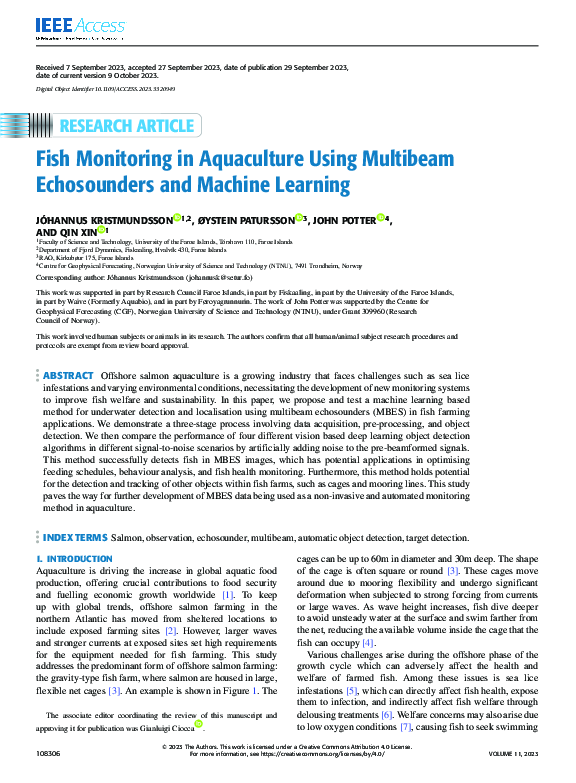 (PDF) Fish Monitoring in Aquaculture Using Multibeam Echosounders and Machine Learning