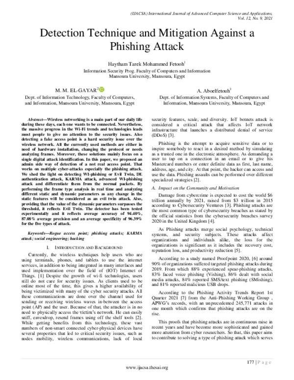 (PDF) Detection Technique and Mitigation Against a Phishing Attack