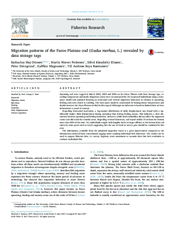 (PDF) Migration patterns of the Faroe Plateau cod ( Gadus morhua , L ...