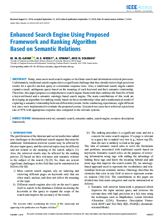 Pdf Enhanced Search Engine Using Proposed Framework And Ranking Algorithm Based On Semantic