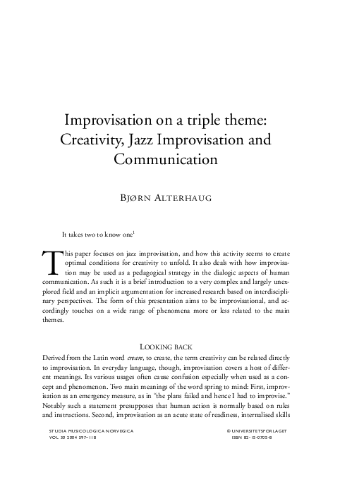 (PDF) Improvisation on a triple theme: Creativity, Jazz Improvisation ...