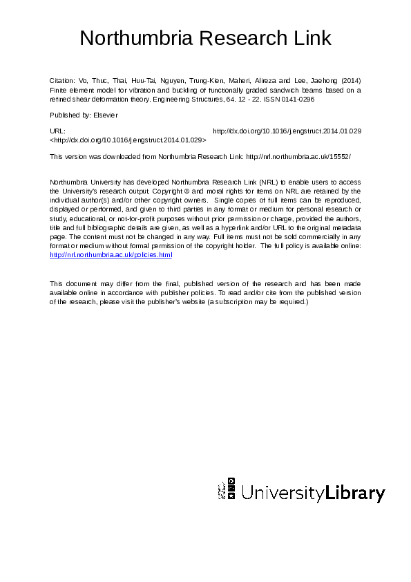 Pdf Finite Element Model For Vibration And Buckling Of Functionally Graded Sandwich Beams