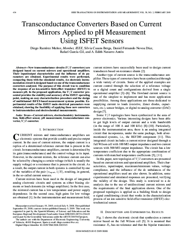 (PDF) Transconductance Converters Based on Current Mirrors Applied to ...