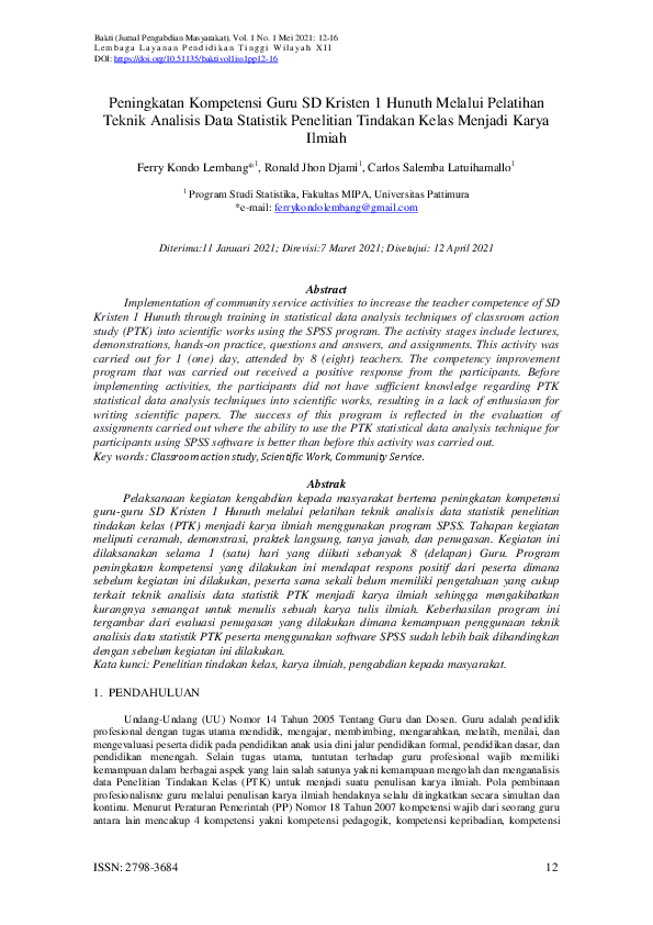 (PDF) Peningkatan Kompetensi Guru SD Kristen 1 Hunuth Melalui Pelatihan Teknik Analisis Data ...