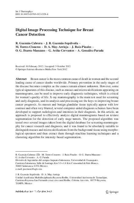 (PDF) Digital Image Processing Technique for Breast Cancer Detection