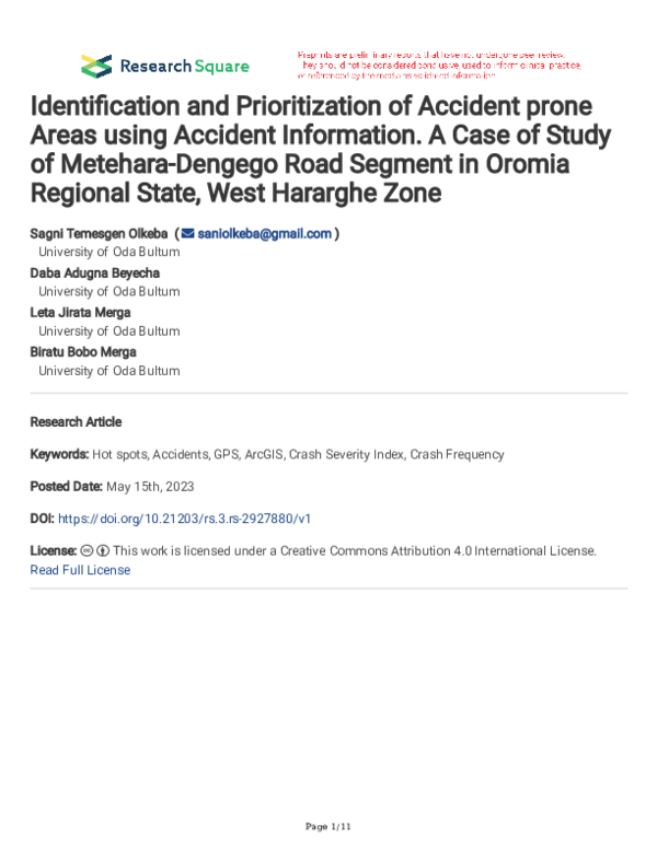 (PDF) Identification and Prioritization of Accident prone Areas using ...