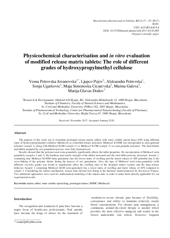 Physicochemical characterisation and in vitro evaluation of modified ...
