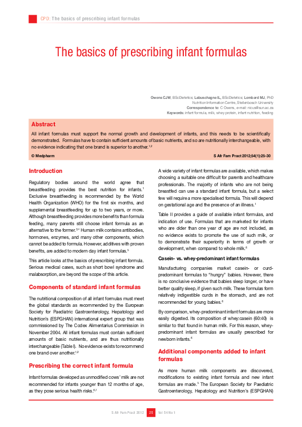 (PDF) The basics of prescribing infant formulas
