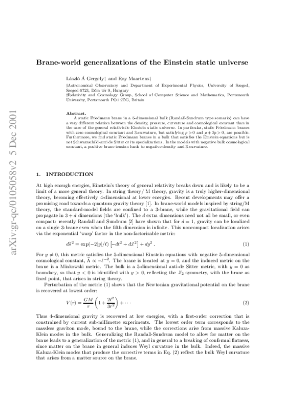 (PDF) Brane-world generalizations of the Einstein static universe