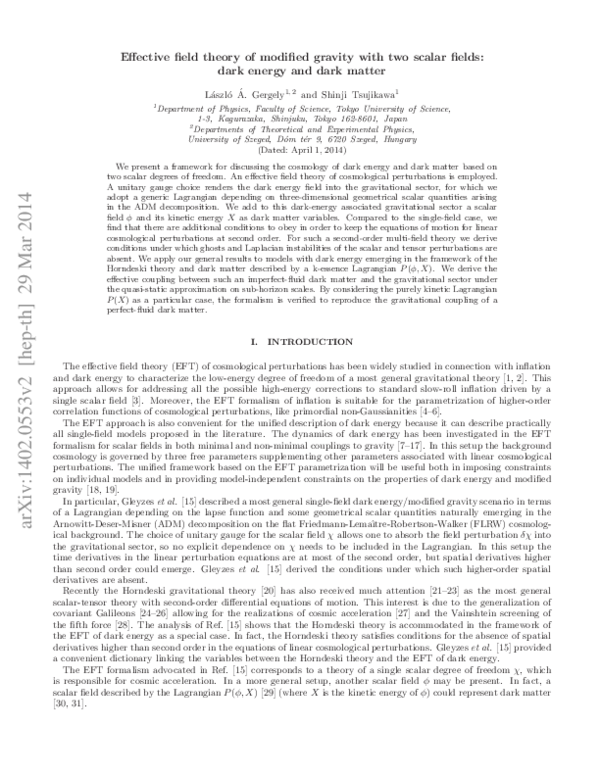 (PDF) Effective field theory of modified gravity with two scalar fields: Dark energy and dark matter