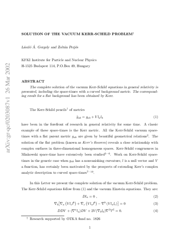 (PDF) Solution of the vacuum Kerr-Schild problem