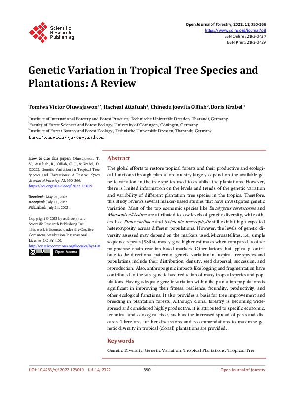 (PDF) Genetic Variation in Tropical Tree Species and Plantations: A Review