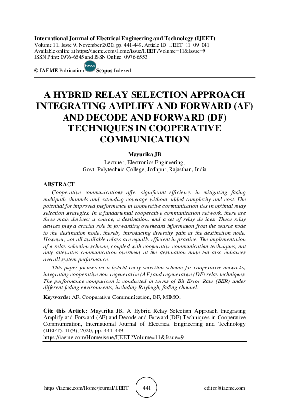 (PDF) A HYBRID RELAY SELECTION APPROACH INTEGRATING AMPLIFY AND FORWARD ...