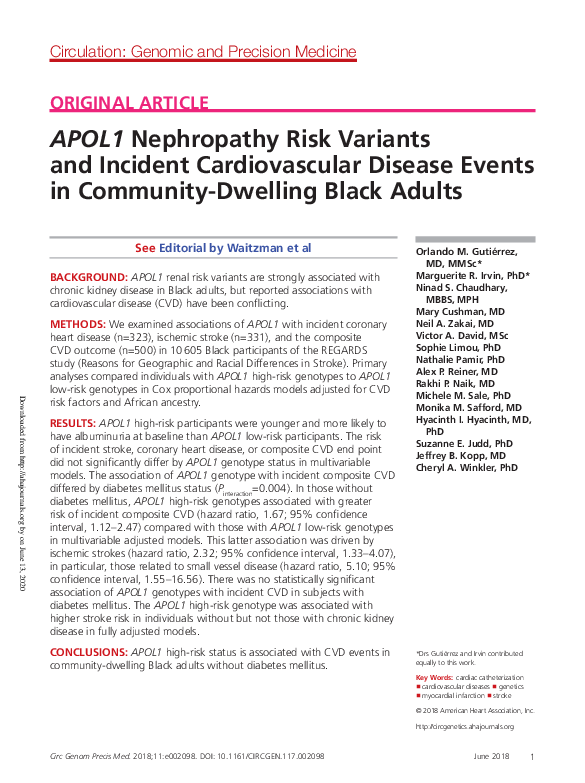 (PDF) APOL1 Nephropathy Risk Variants and Incident Cardiovascular ...