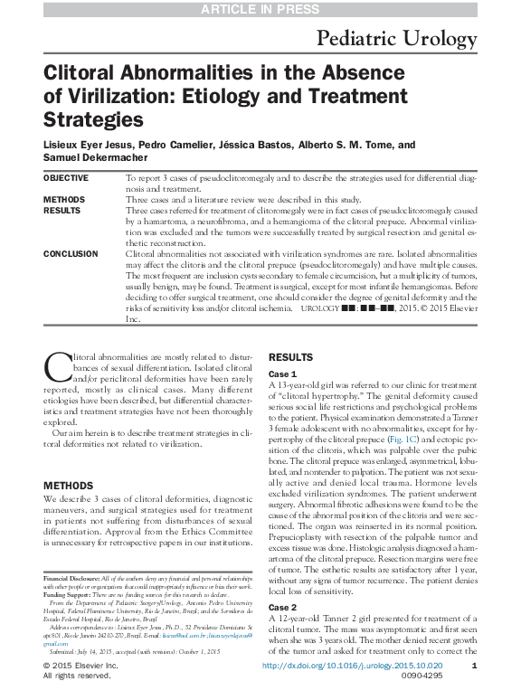 (PDF) Clitoral Abnormalities in the Absence of Virilization: Etiology ...