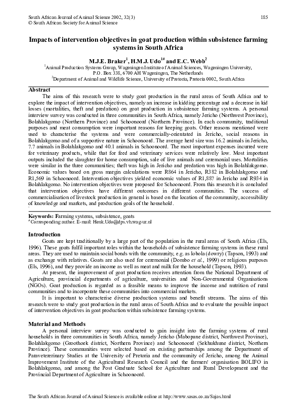 (PDF) Impacts of intervention objectives in goat production within ...