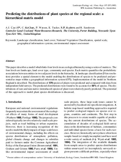 (PDF) Predicting the distributions of plant species at the regional scale: a hierarchical matrix ...
