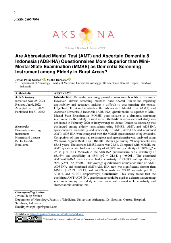 (PDF) Are Abbreviated Mental Test (AMT) and Ascertain Dementia 8 ...