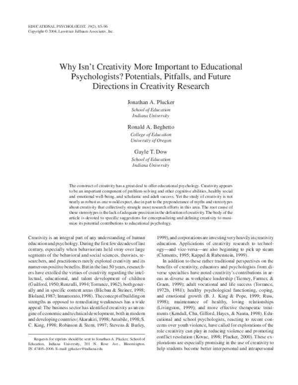 (PDF) Why Isn't Creativity More Important to Educational Psychologists ...