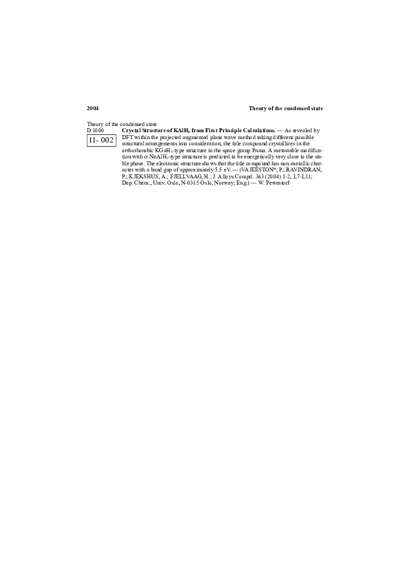(PDF) Crystal Structure of KAlH4 from First Principle Calculations