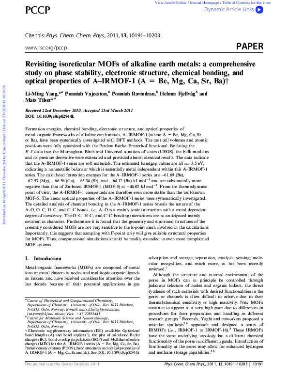 (PDF) Revisiting isoreticular MOFs of alkaline earth metals: a ...