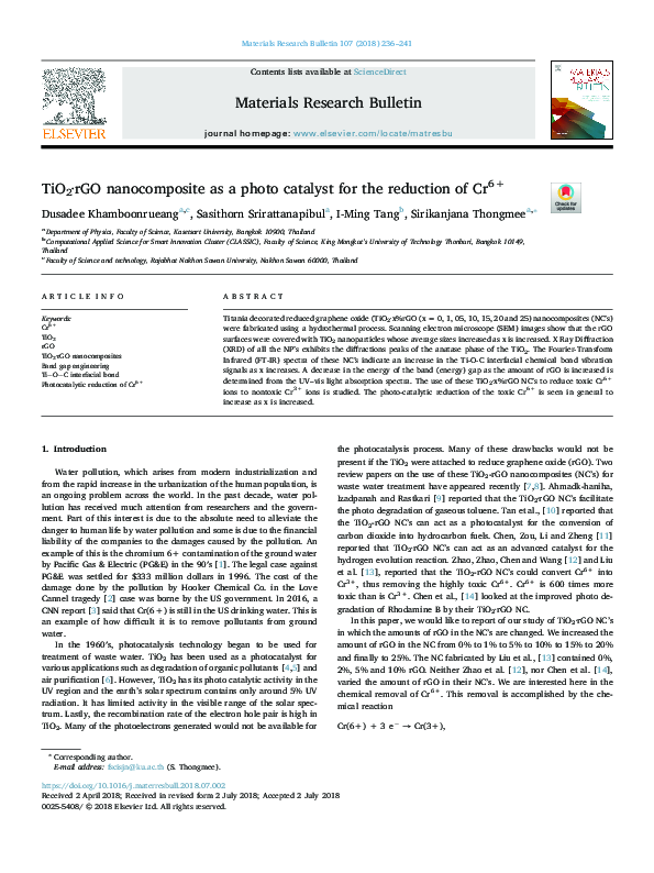 (PDF) TiO2∙rGO nanocomposite as a photo catalyst for the reduction of Cr6+