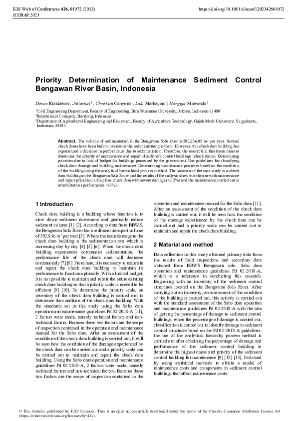 (PDF) Priority Determination of Maintenance Sediment Control Bengawan ...
